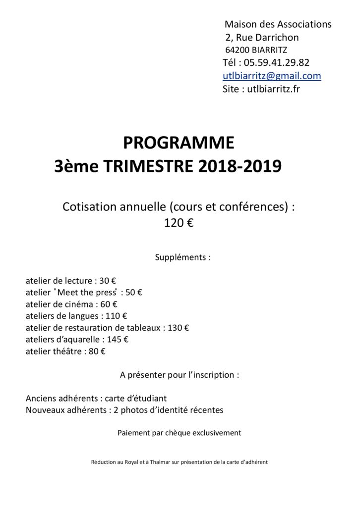 Programme UTLB 3eme trim2018-2019 - UTLB